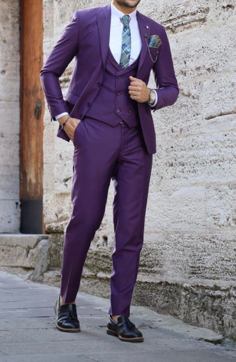 Men Purple Prom 3 Piece Suits Wedding Three Grooms Wear Suits. New ...