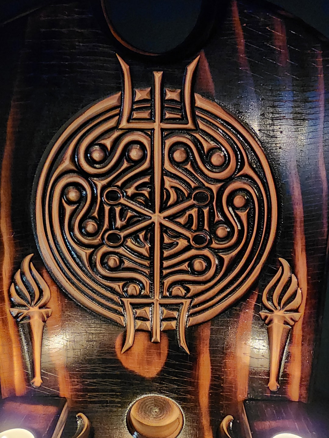 Carved Hekate Twin Torch Wheel and Sigil Wall Altar for Sacred Space ...