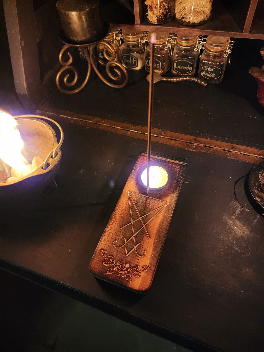 Carved Lucifer Pocket Altar, Tarot Holder, and Incense Burner, Sacred ...