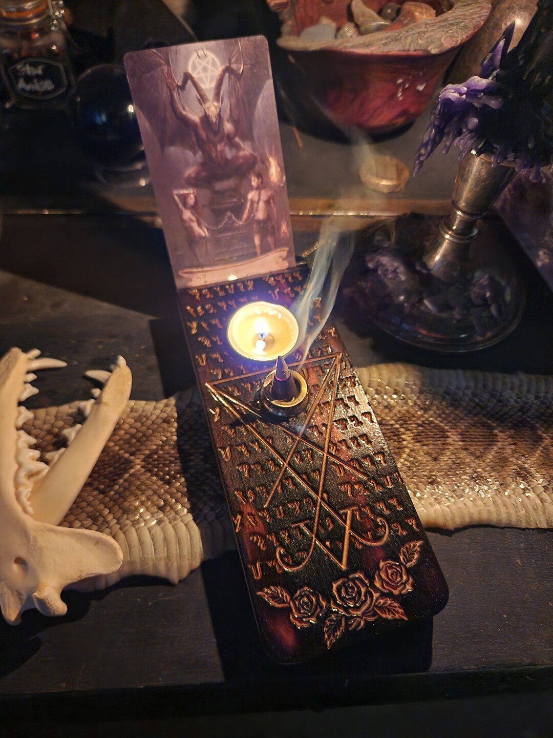 Carved Lucifer Enn Pocket Altar, Tarot Holder, and Incense Burner ...