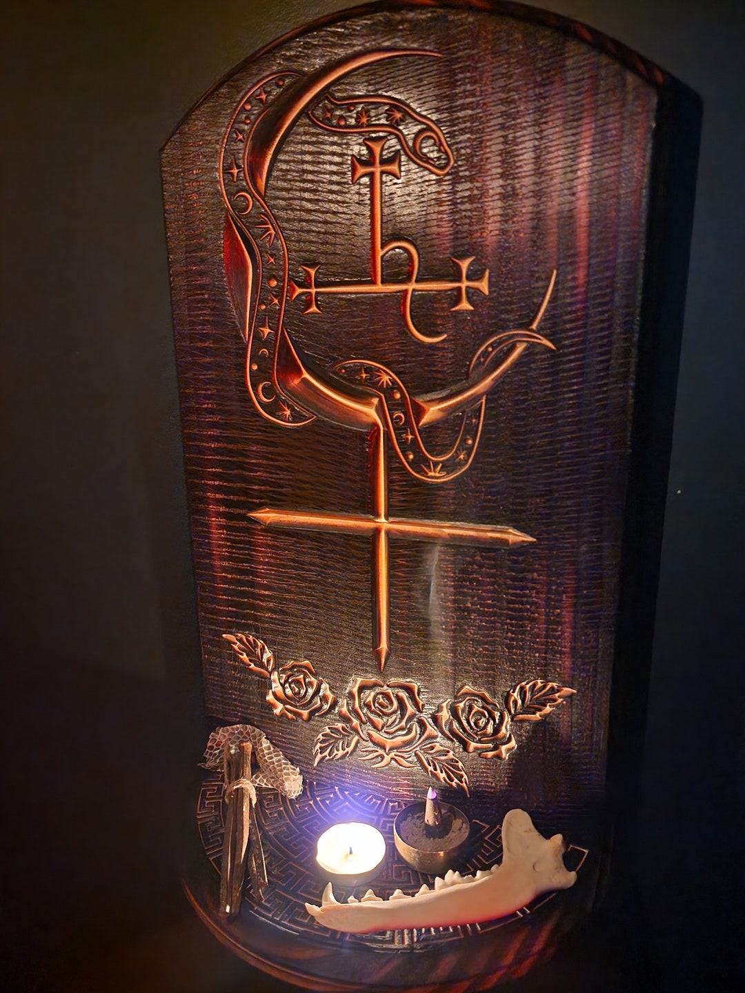 Carved Lilith Dark Moon Serpent Wall Altar for Sacred Space and ...