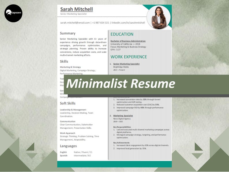 Editable Modern CV Template Word | Clean Resume Design - Etsy
