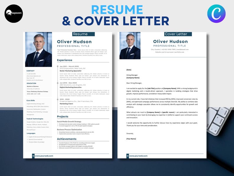 Executive Resume Template Canva | ATS Professional CV Cover Letter ...