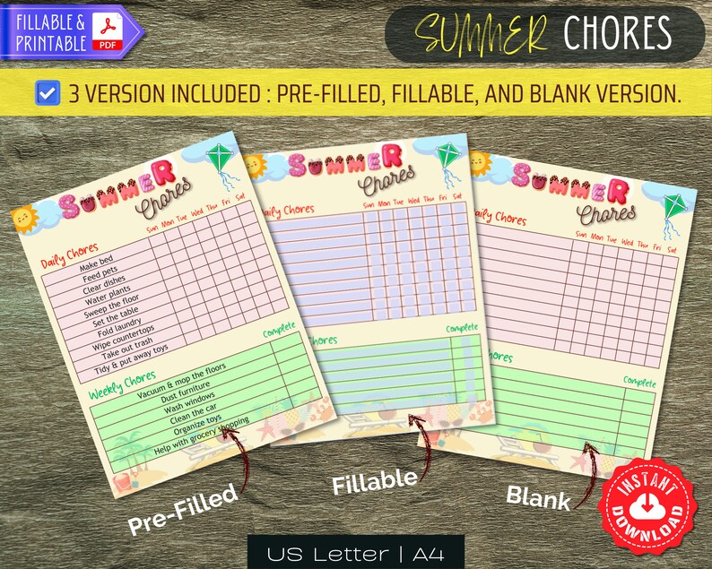 Editable Summer Chore Chart Printable Summer Chores for Kids - Etsy