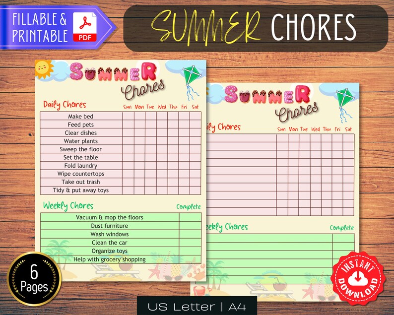 Editable Summer Chore Chart Printable Summer Chores for Kids - Etsy