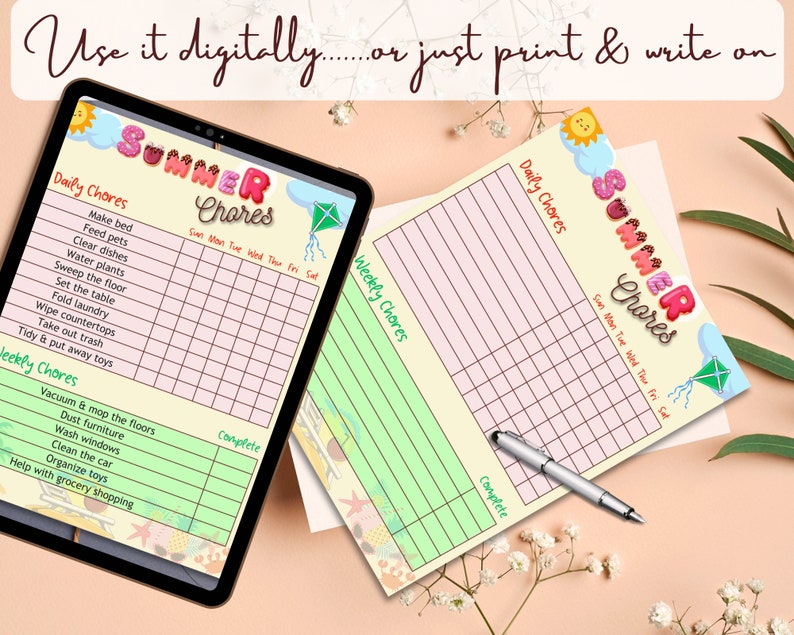 Editable Summer Chore Chart Printable Summer Chores for Kids - Etsy