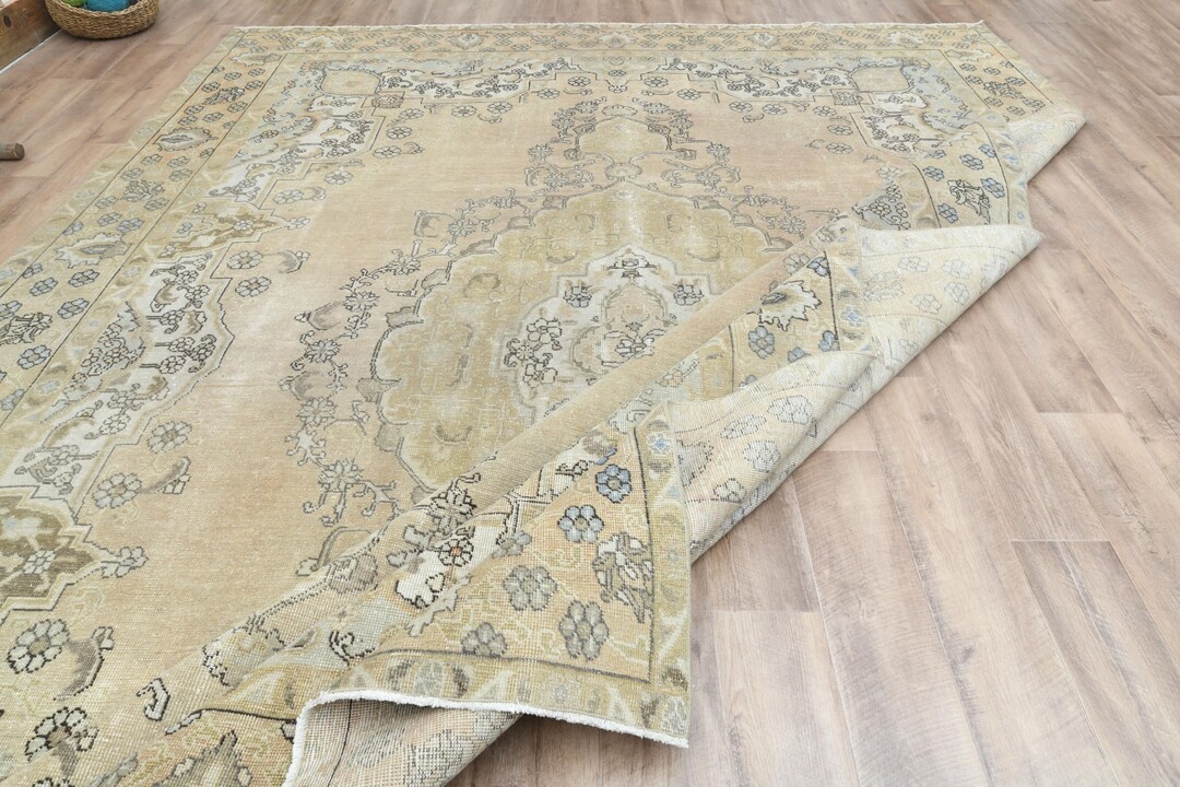 9'6x12'8 Ft, Oversized Light Orange Vintage Rug: Luxury Traditional ...