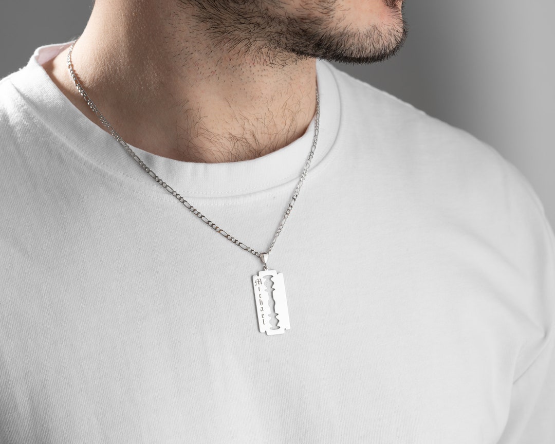 Custom Razor Blade Men Necklace Personalized Razor Blade Dog Tag ...