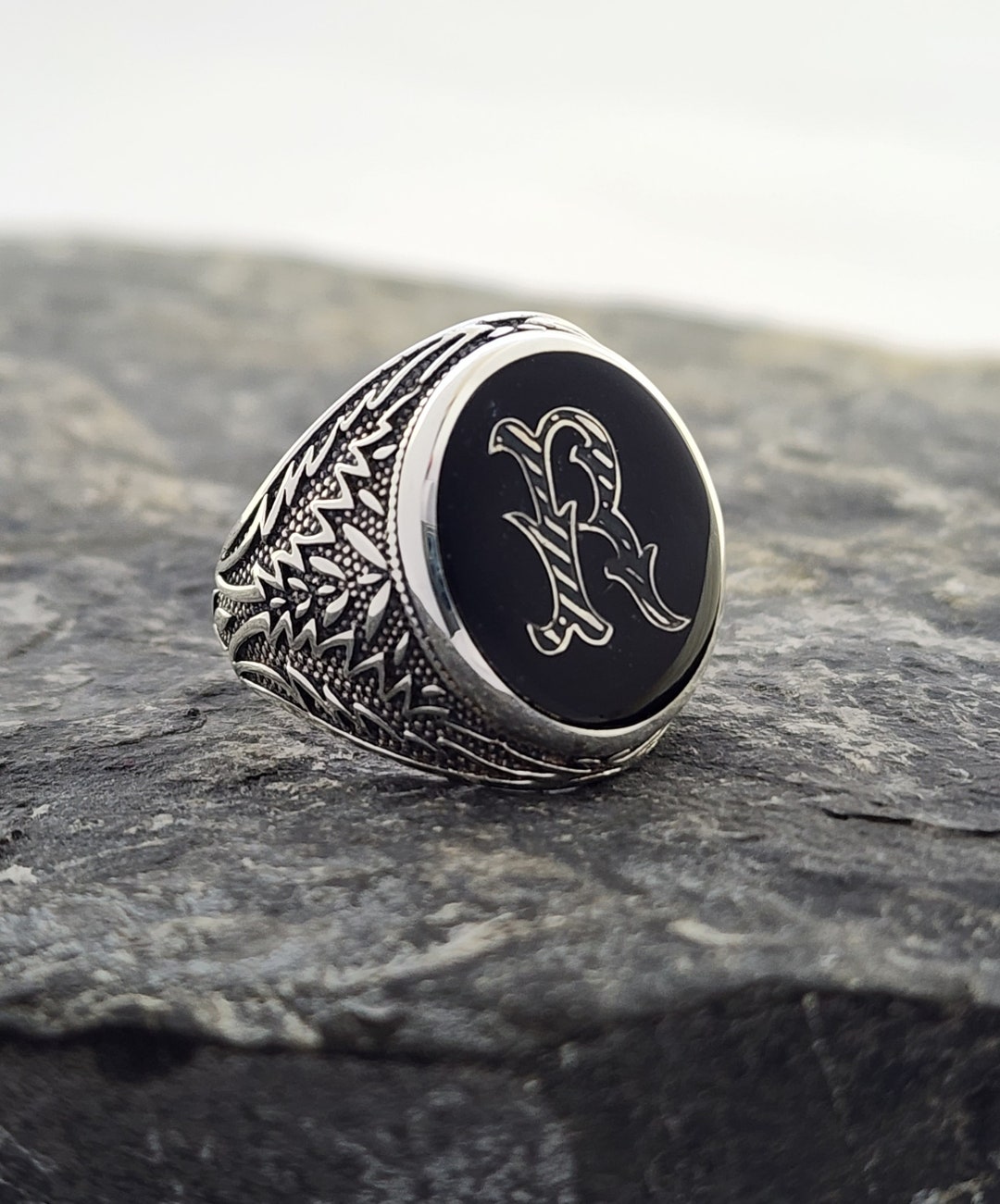 Signet Ring - Initial Engraved Signet Ring - Initial Men's Ring ...