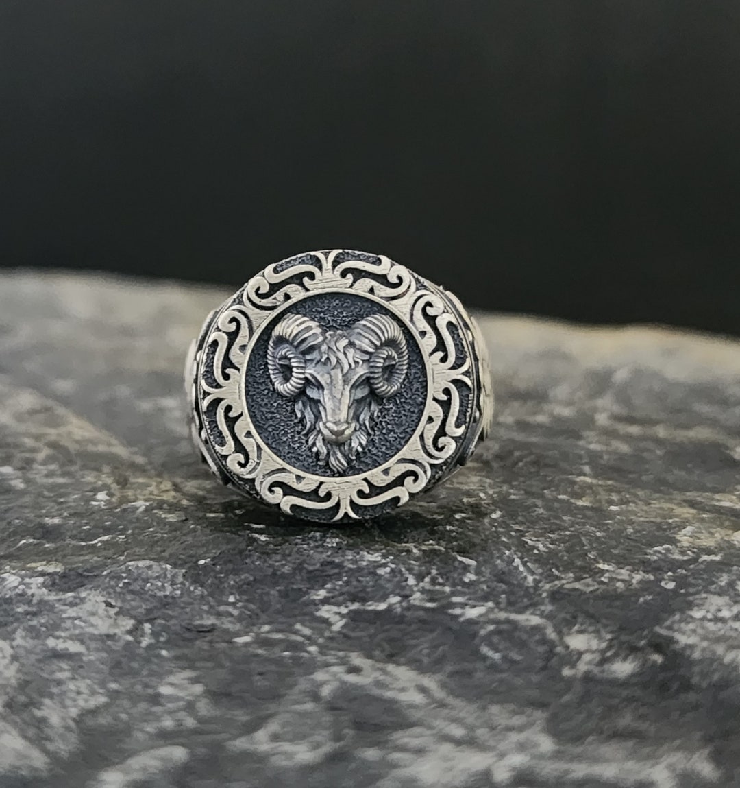 Goat Head in Shield Ring,goat Ring,sterling Silver Ring,oxidized ...