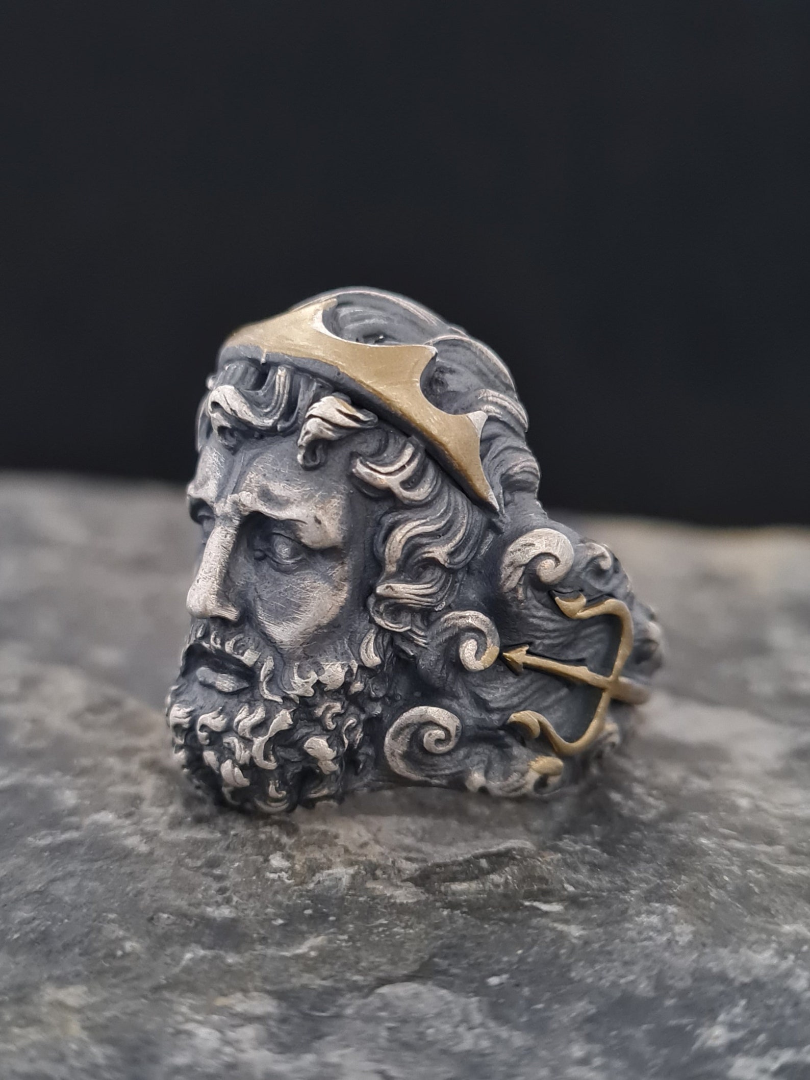 Poseidon God of the Sea Handmade Sterling Silver Men Charm Ring ...