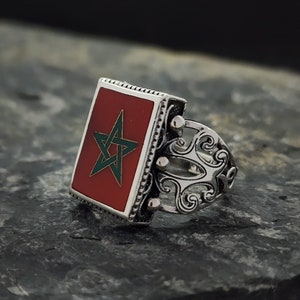 Moroccon Flag Star Ring Red and Green,moroccon Sterling Silver Men Ring ...