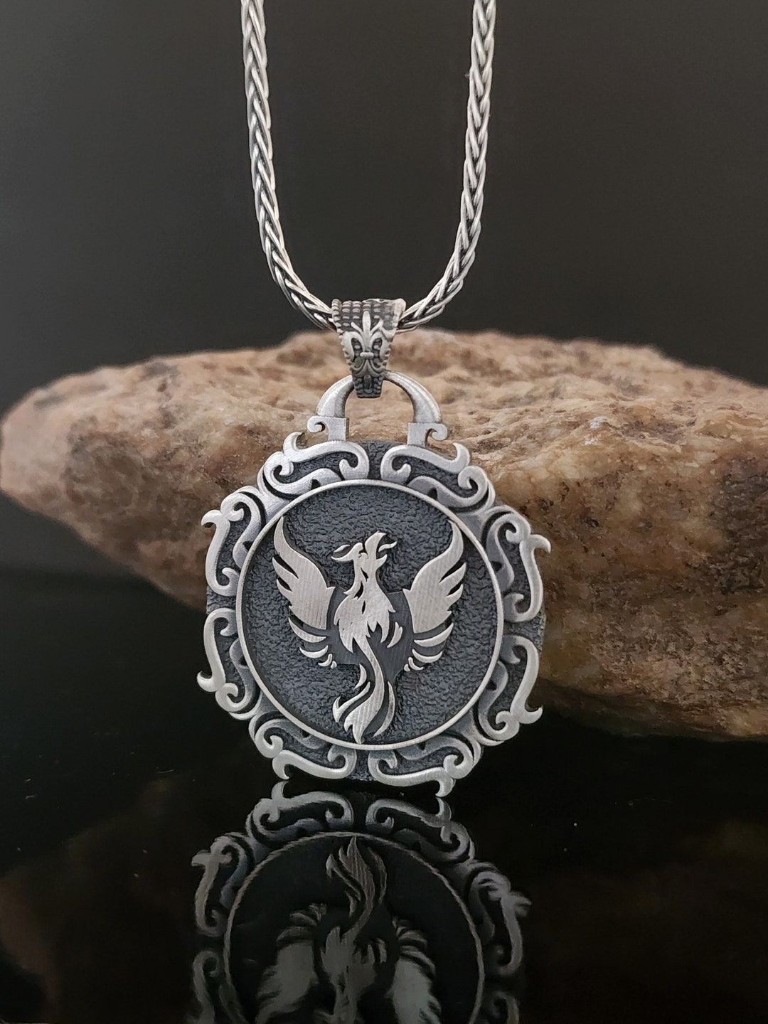 Phoenix Silver Mens Necklace, Best Phoenix Men Necklace, Phoenix Charm ...