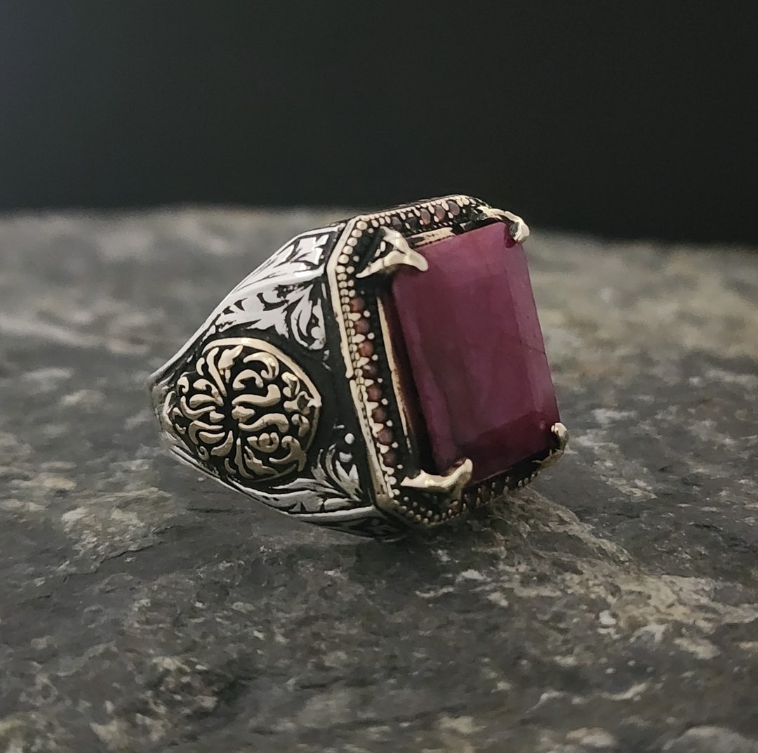 Ruby Stone 925 Sterling Silver Men's Ring, With Artifical Ruby Stone ...