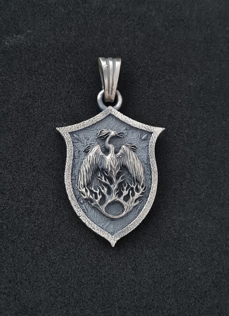 Phoenix Tree of Life Pendant: Oxidized Sterling Silver Charm Necklace ...