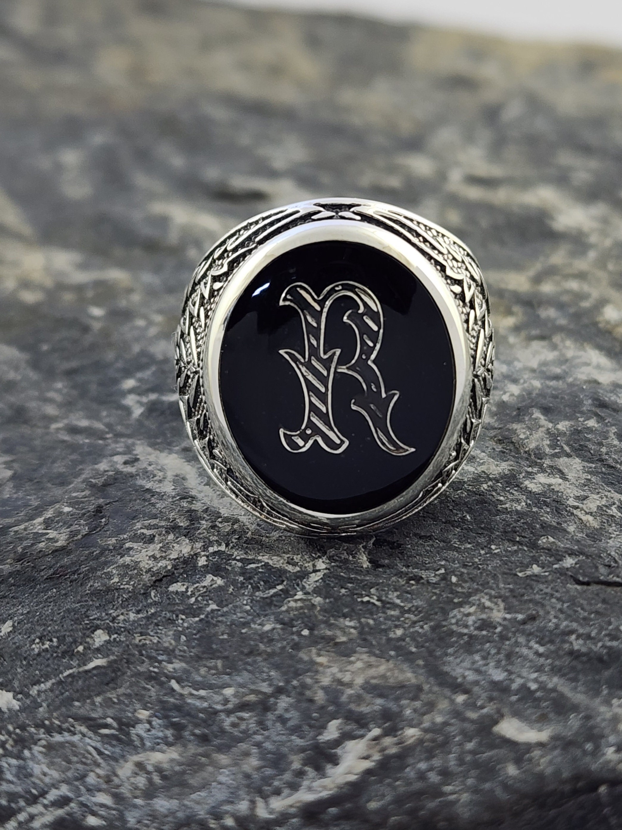 Signet Ring Initial Engraved Signet Ring Initial Men's Ring Letter Ring ...