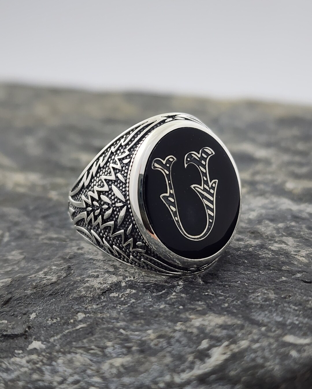 Signet Ring - Initial Engraved Signet Ring - Initial Men's Ring ...