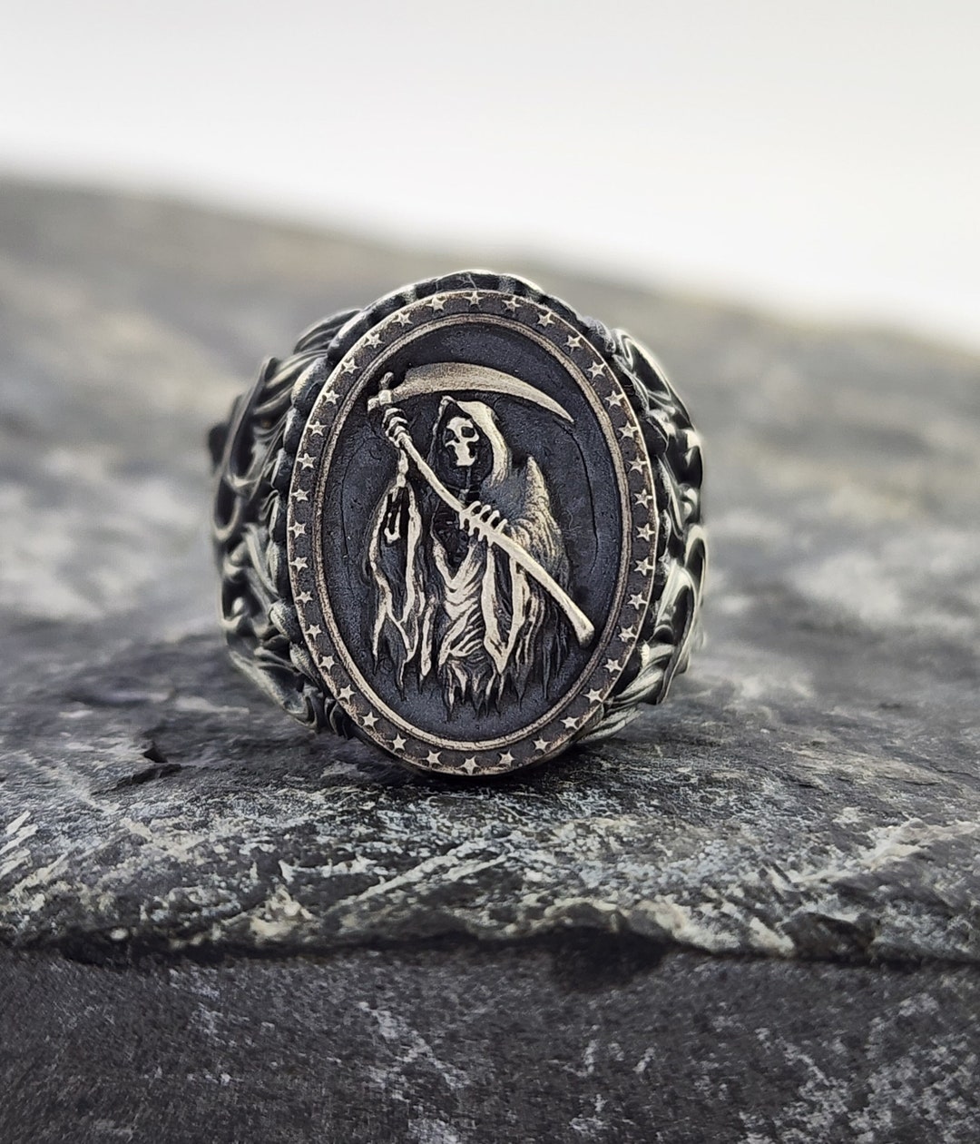 Grim Reaper Skull Ring,925 Sterling Silver Skull Ring,men Rings,angel ...
