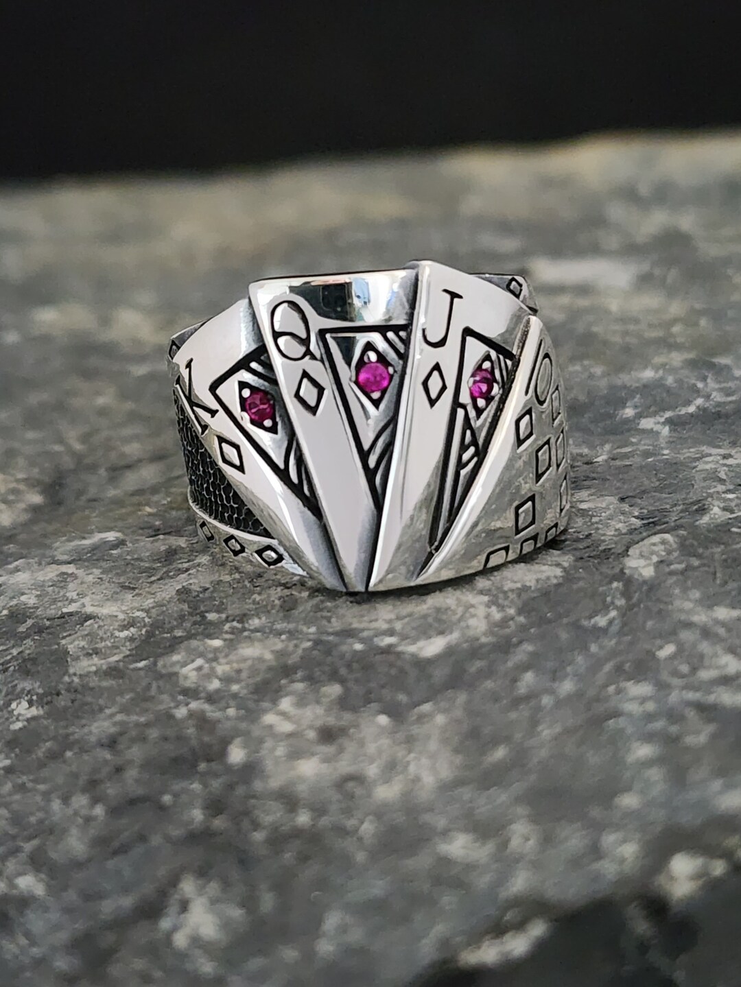 Poker Playing Cards Ring With CZ Ruby Stone,k Q J 10,925 Sterling ...