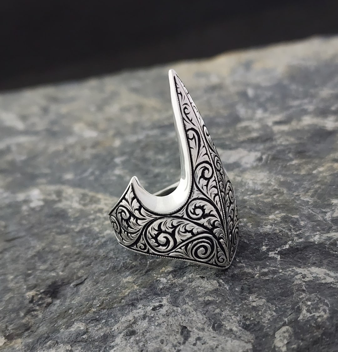 Archer Ring, Thumb Silver Men Ring, Zihgir Ring, Hand Engraved Archer ...