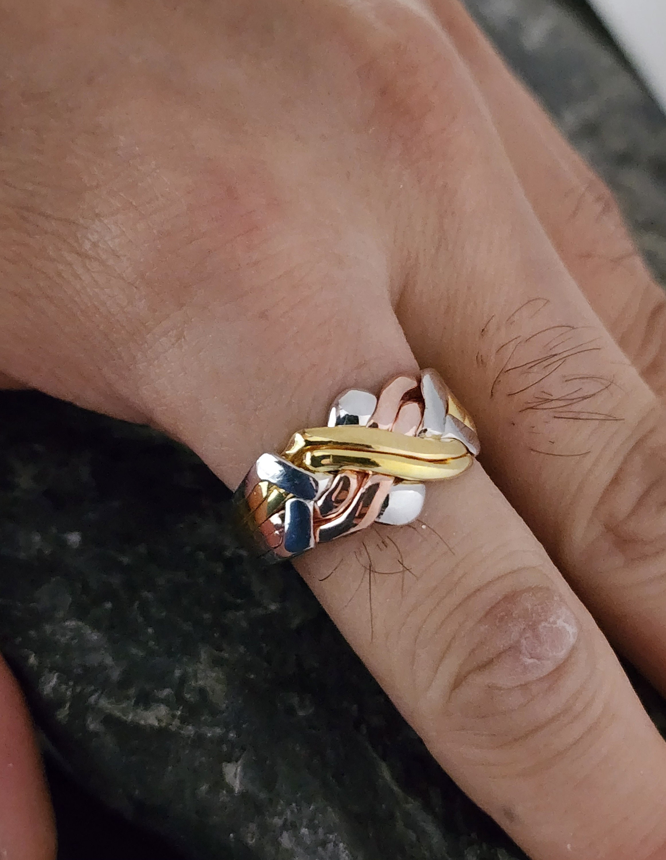 14k Tricolor Gold 6 Band Turkish Puzzle Ring - Etsy