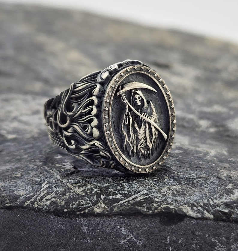 Grim Reaper Skull Ring,925 Sterling Silver Skull Ring,men Rings,angel ...