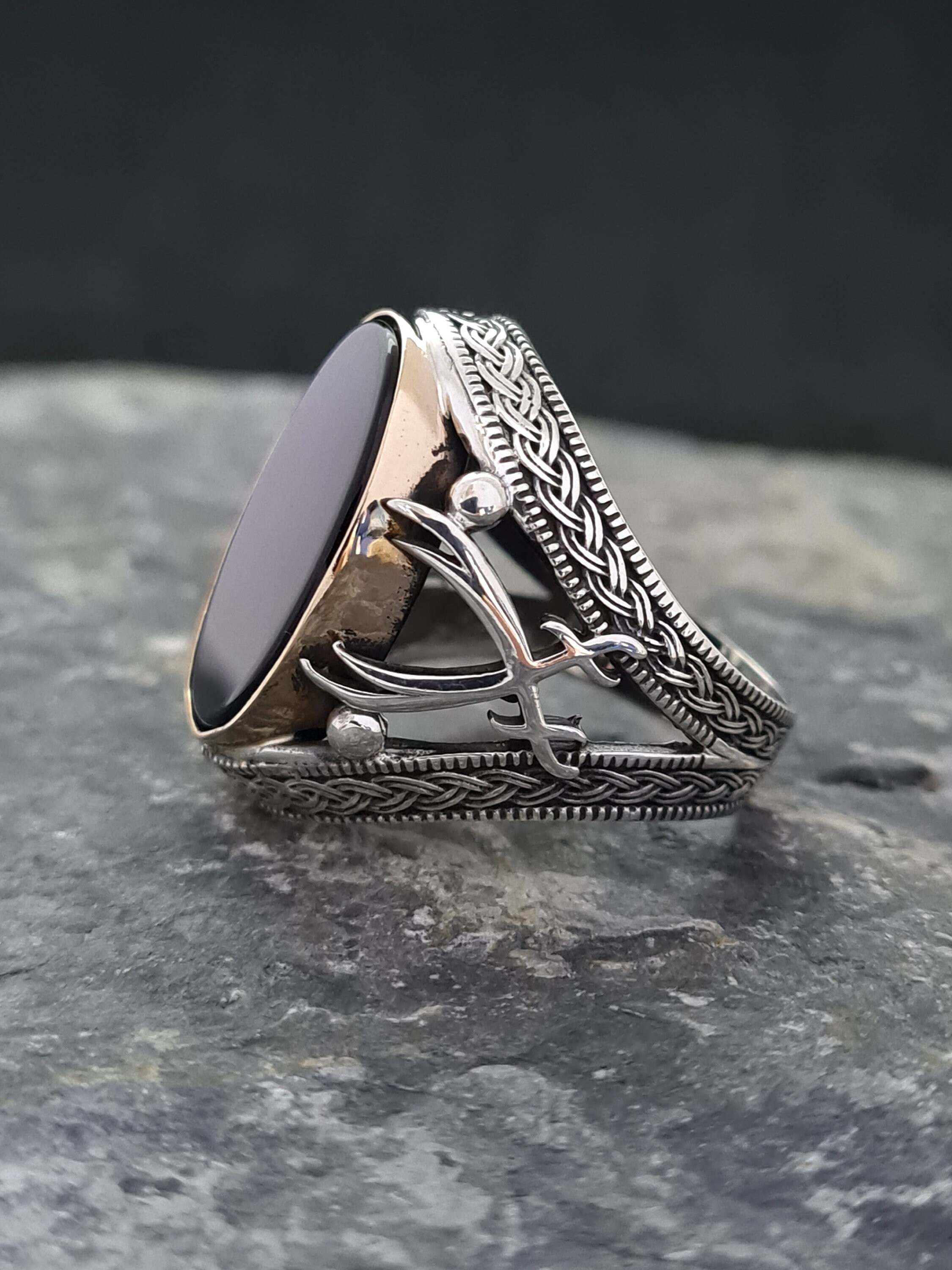 Bague épée en onyx noir : bague de guerrier turque en argent sterling ...