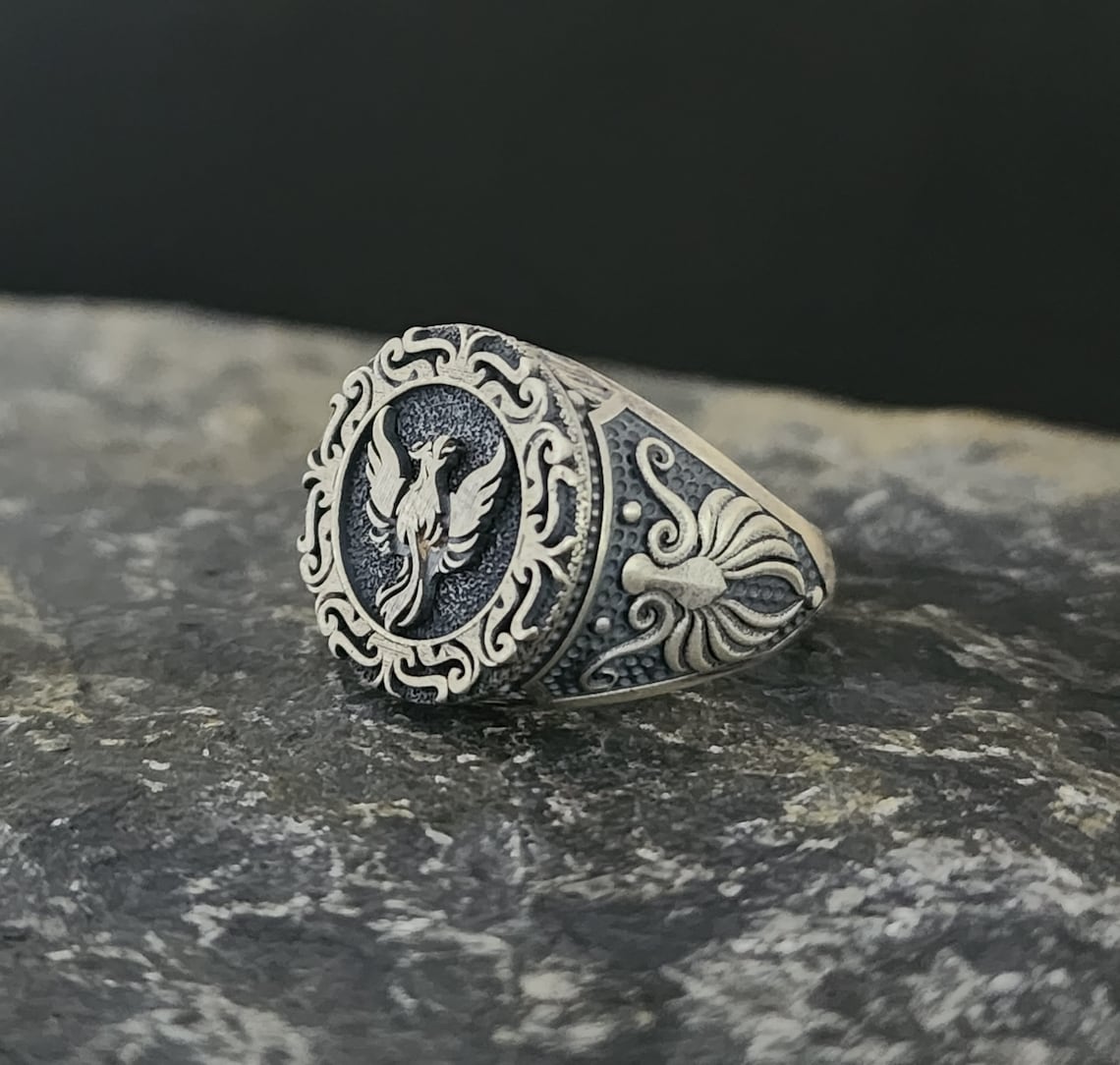 Oxidized Sterling Silver Phoenix Ring: Mythical Bird Talisman - Etsy