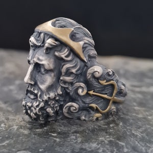 Poseidon God of the Sea Handmade Sterling Silver Men Charm Ring ...