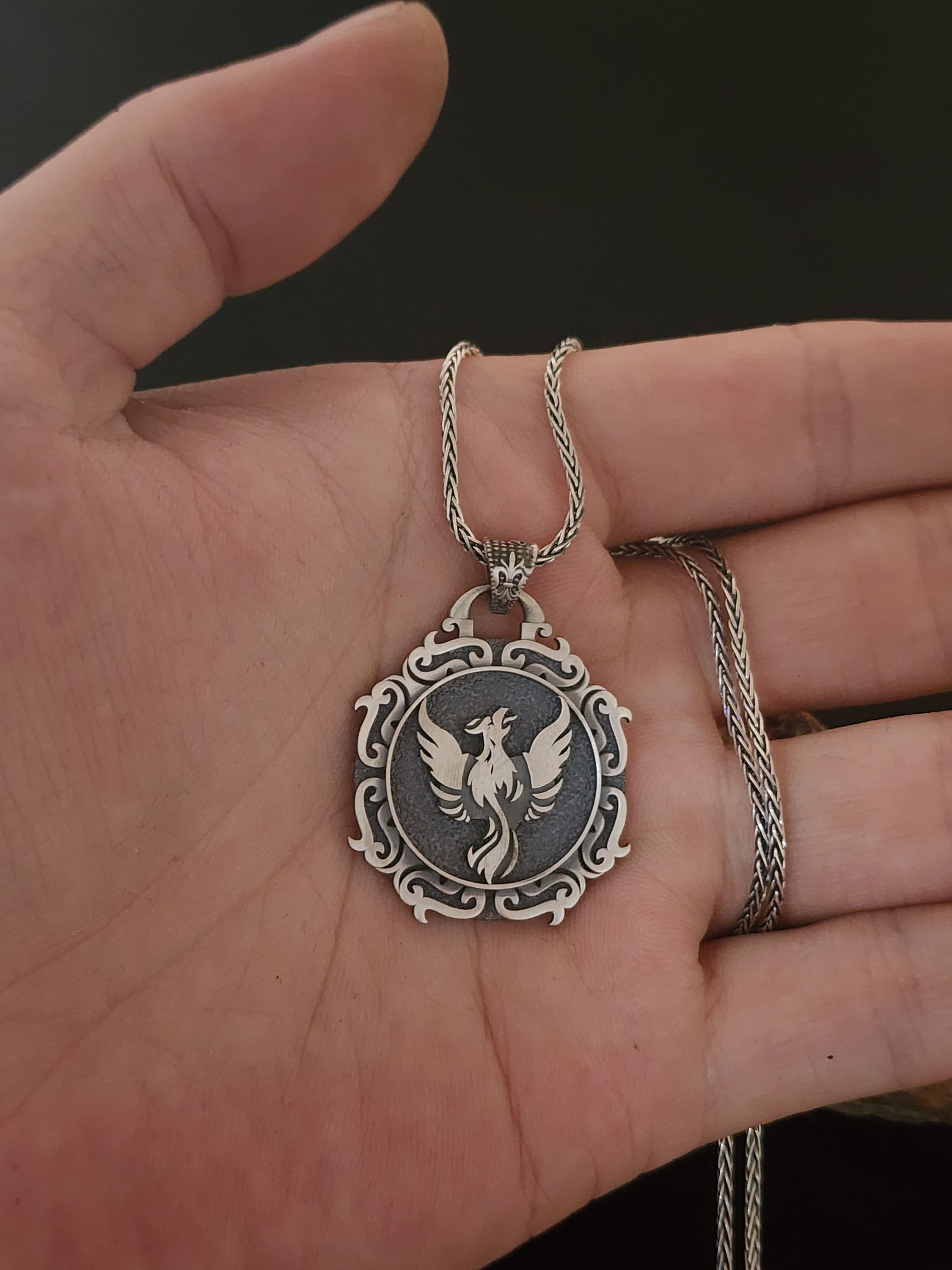 Phoenix Silver Mens Necklace, Best Phoenix Men Necklace, Phoenix Charm ...