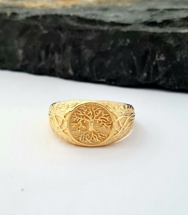 14K Gold Tree of Life Signet Ring: Engraved Family Jewelry - Etsy