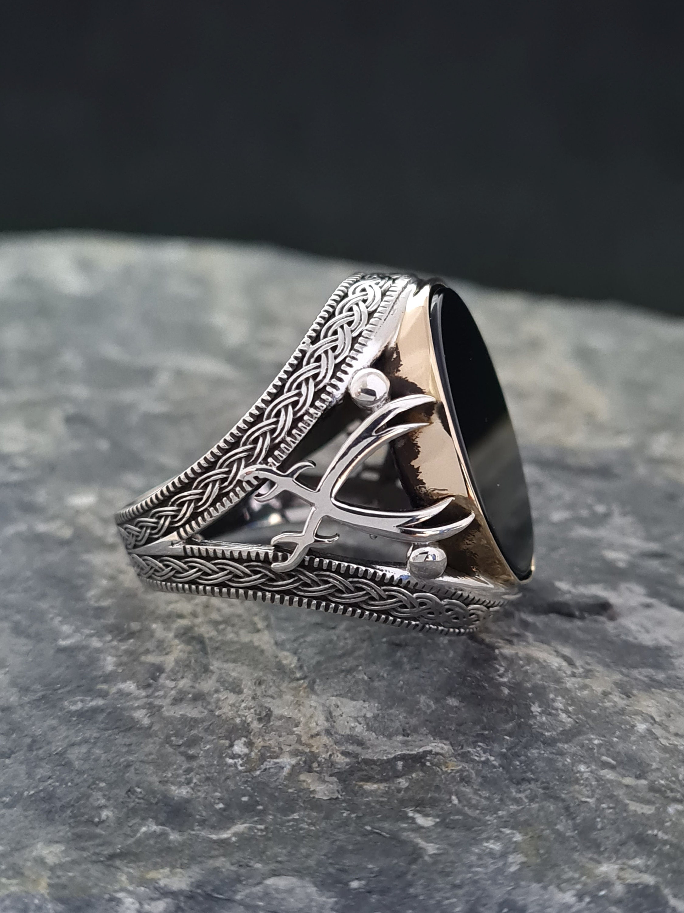 Bague épée en onyx noir : bague de guerrier turque en argent sterling ...