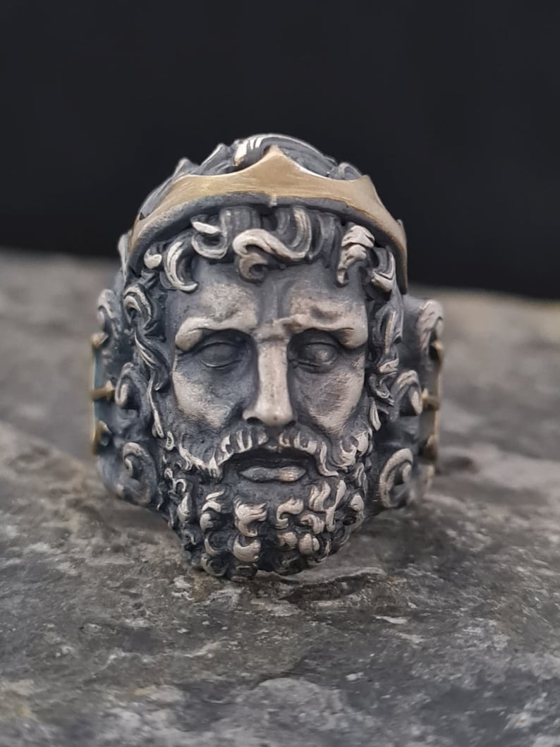 Poseidon God of the Sea Handmade Sterling Silver Men Charm Ring ...