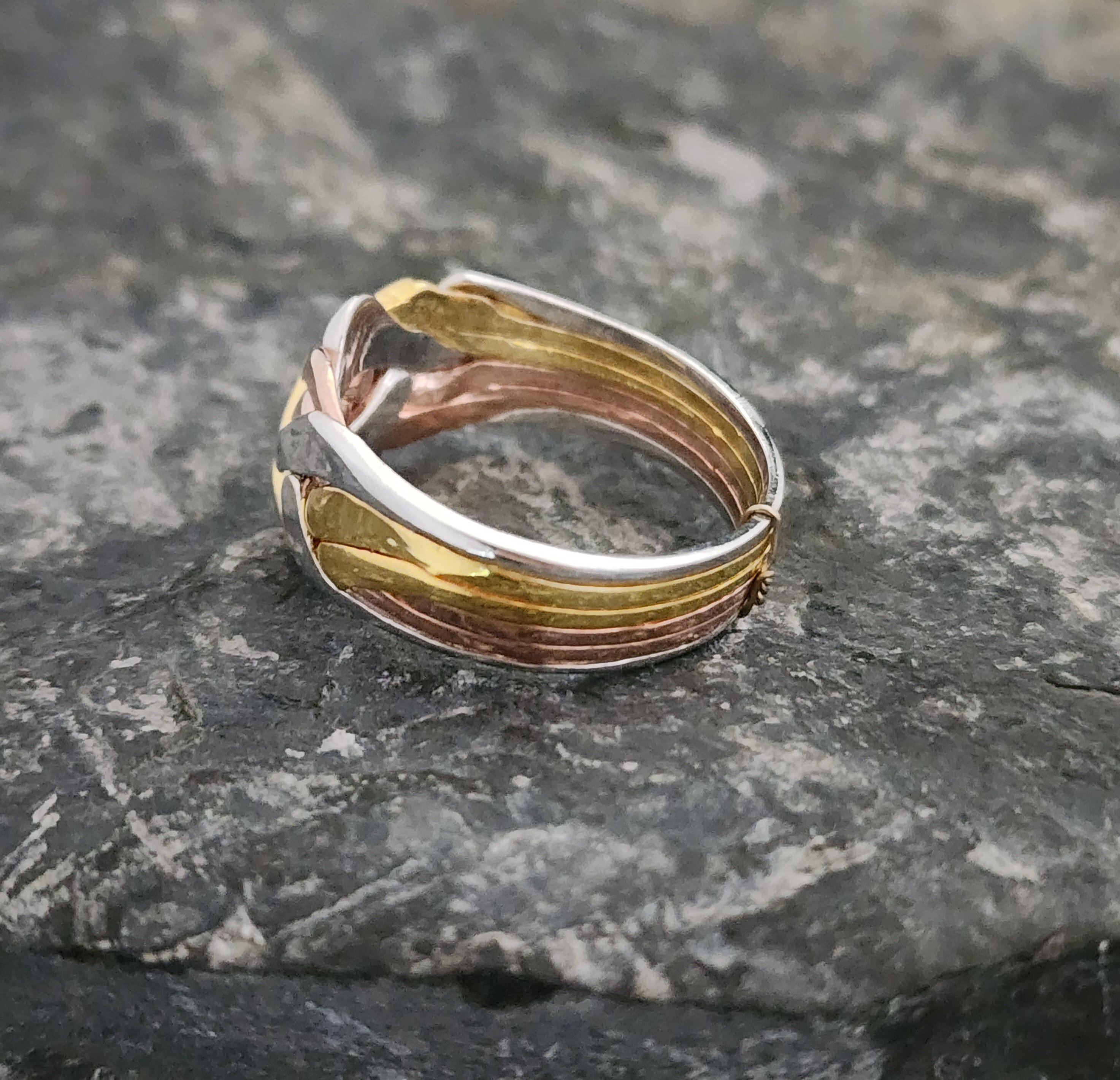 14k Tricolor Gold 6 Band Turkish Puzzle Ring - Etsy