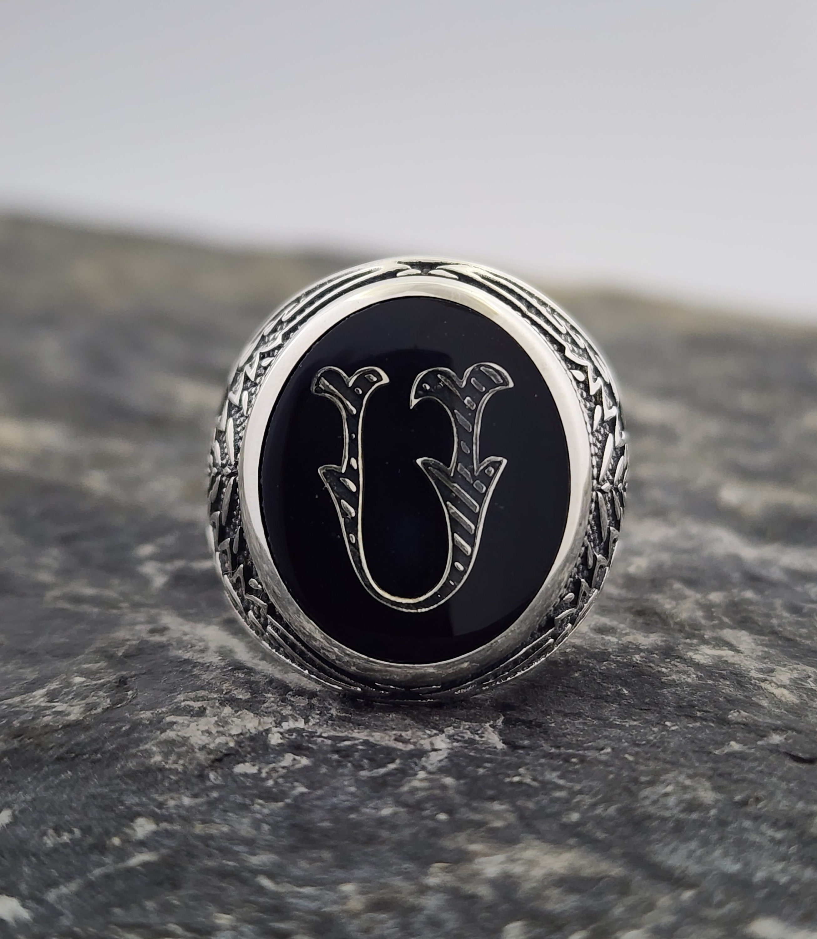 Signet Ring Initial Engraved Signet Ring Initial Men's Ring Letter Ring ...