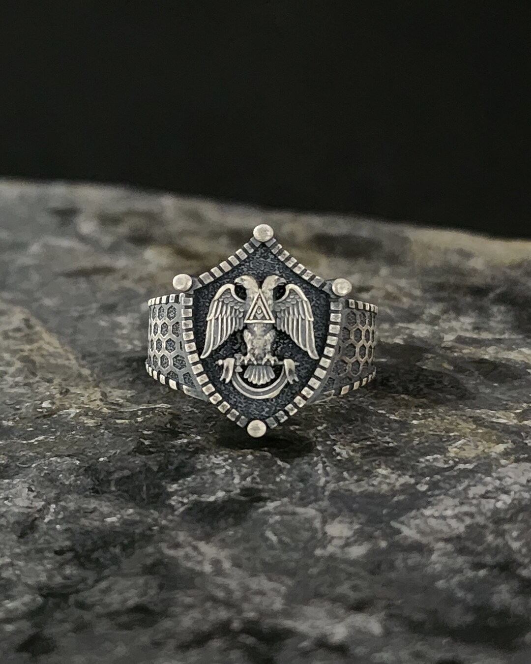 Two-headed Eagle Ring, Double Headed Eagle Ring,silver Men Ring,mason ...