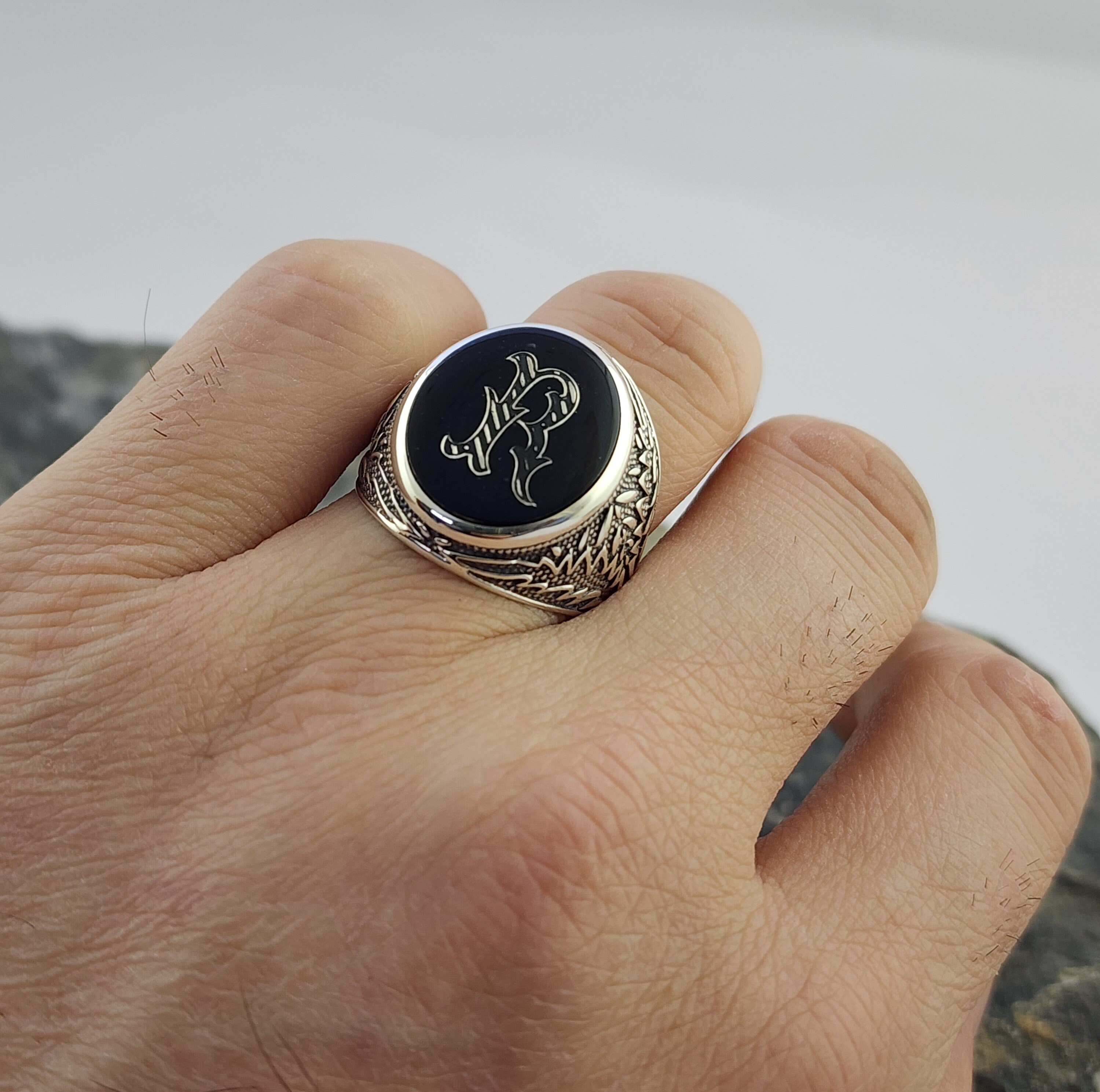 Signet Ring Initial Engraved Signet Ring Initial Men's Ring Letter Ring ...