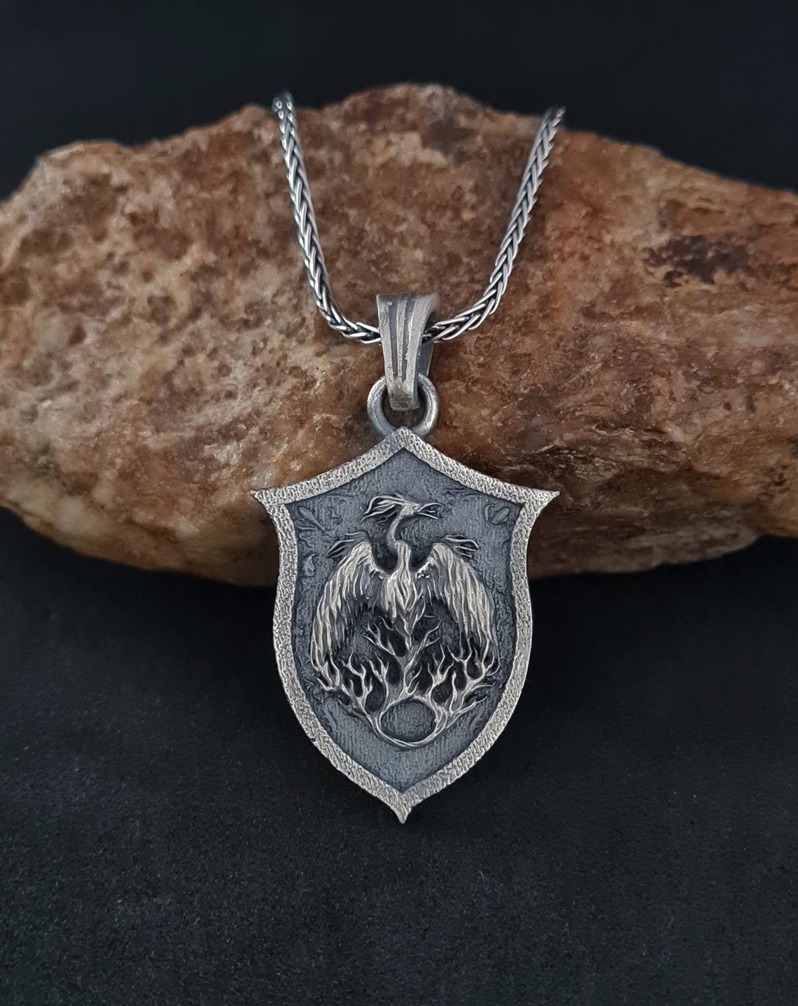 Phoenix Tree of Life Pendant: Oxidized Sterling Silver Charm Necklace ...