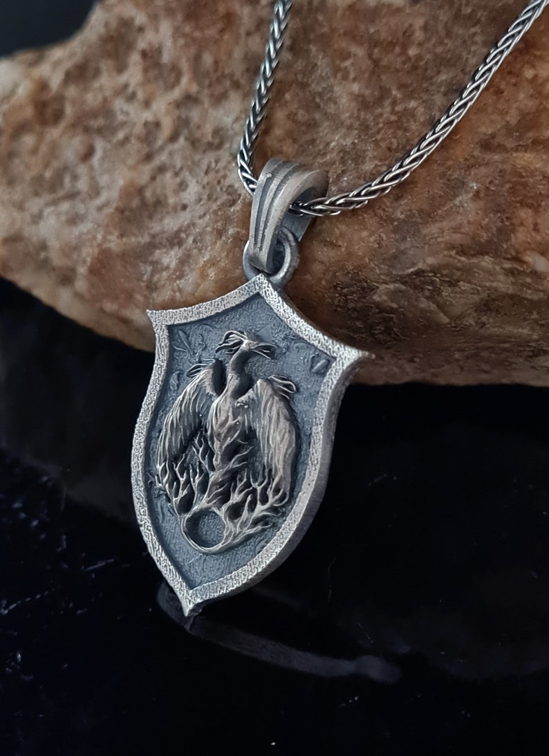 Phoenix Tree of Life Pendant: Oxidized Sterling Silver Charm Necklace ...