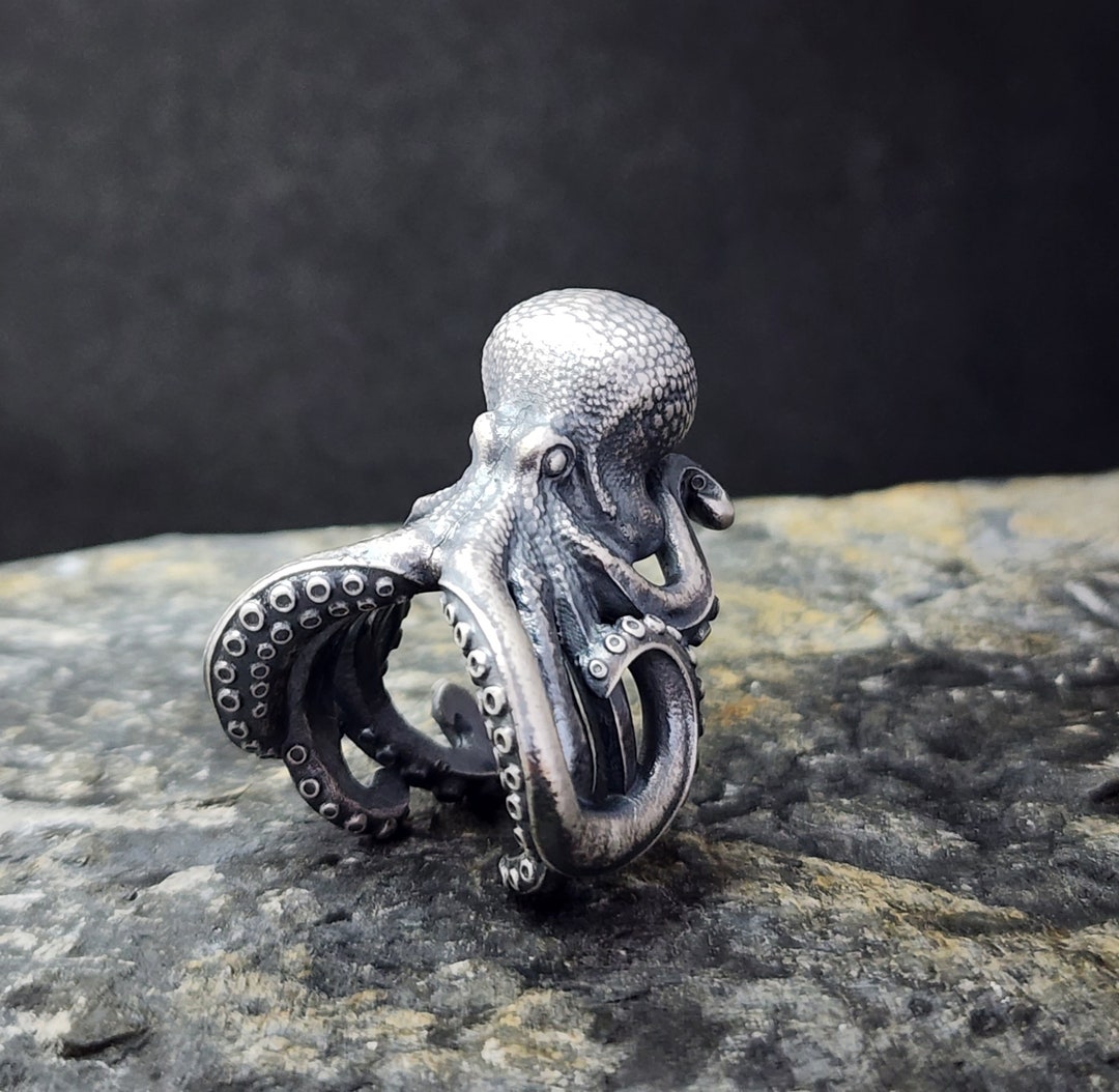Octopus Tentacle Ring Kraken Wedding Sterling Silver 925 Band, Octopus ...