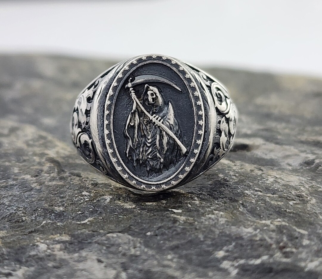 Grim Reaper Sterling Silver Skull Ring - Handmade Men's Ring - Etsy