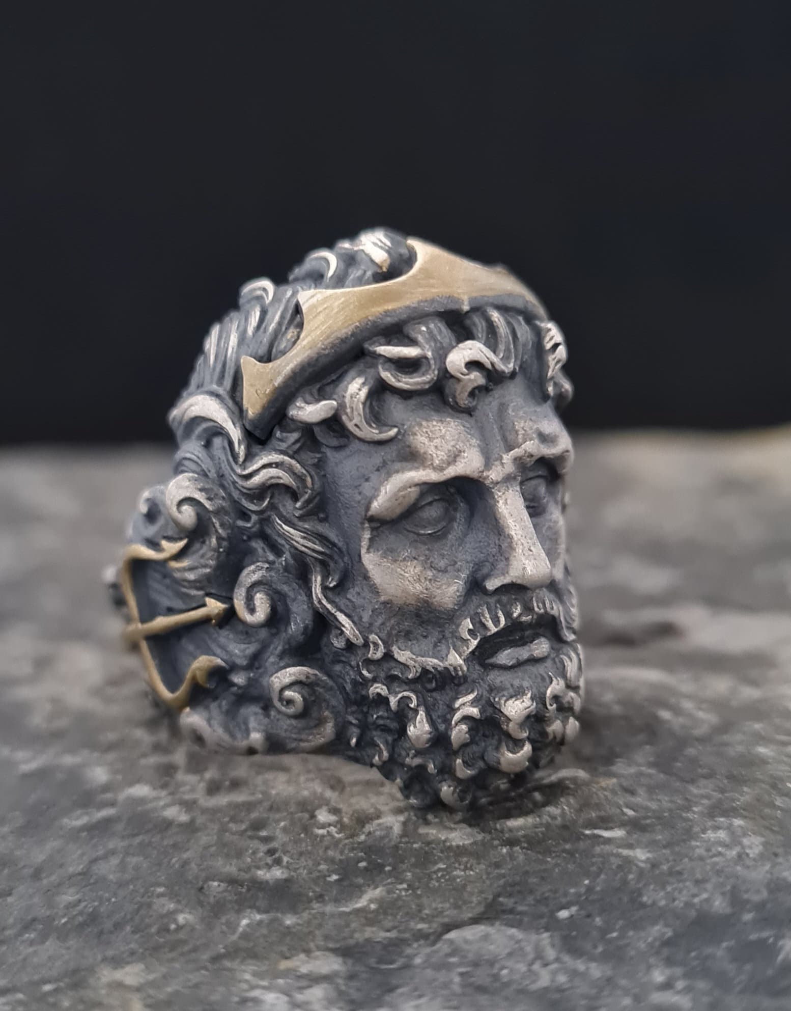 Poseidon God of the Sea Handmade Sterling Silver Men Charm Ring ...