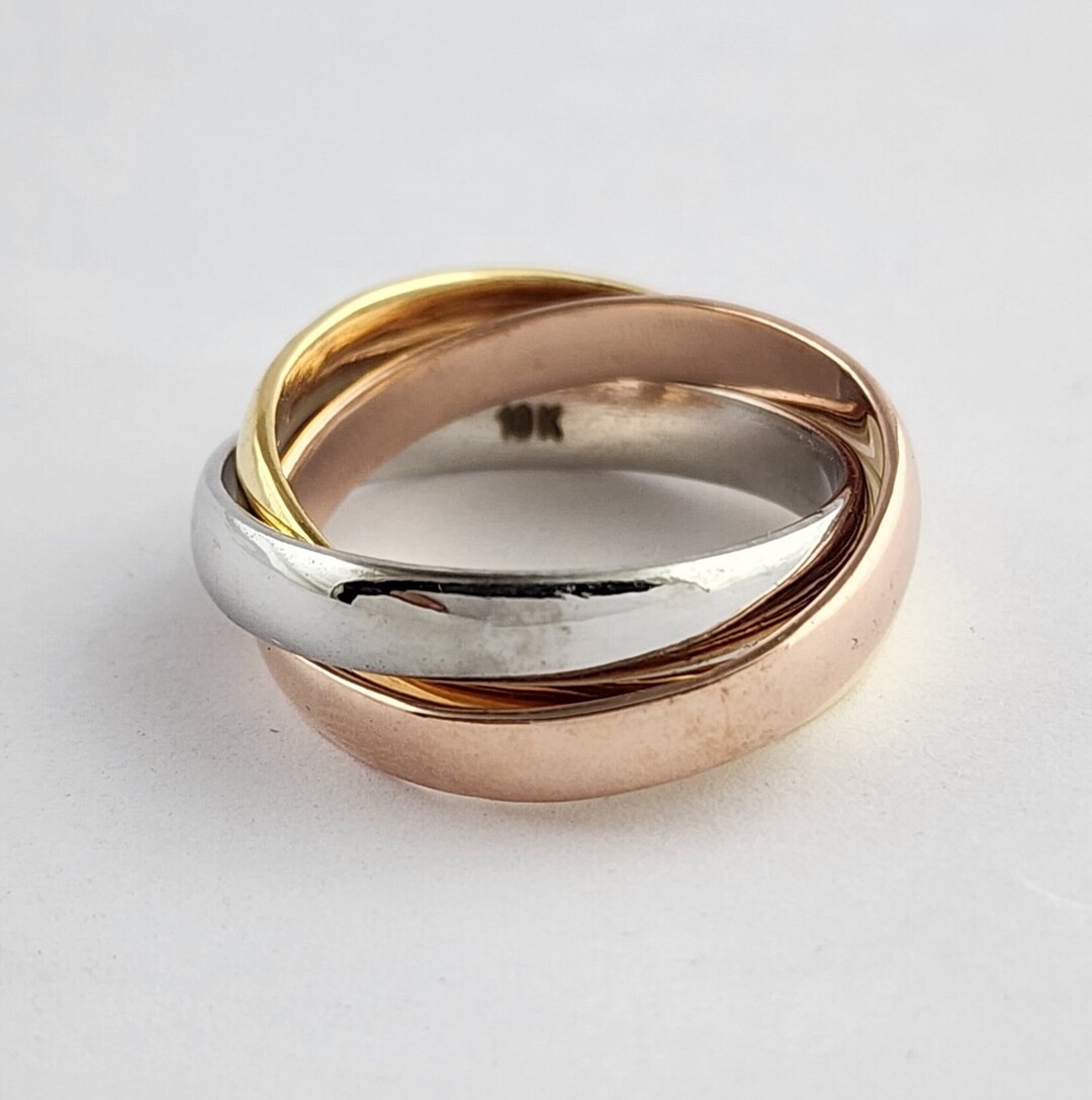 10k Tricolor Gold - 3 Band Turkish Puzzle Ring - Etsy
