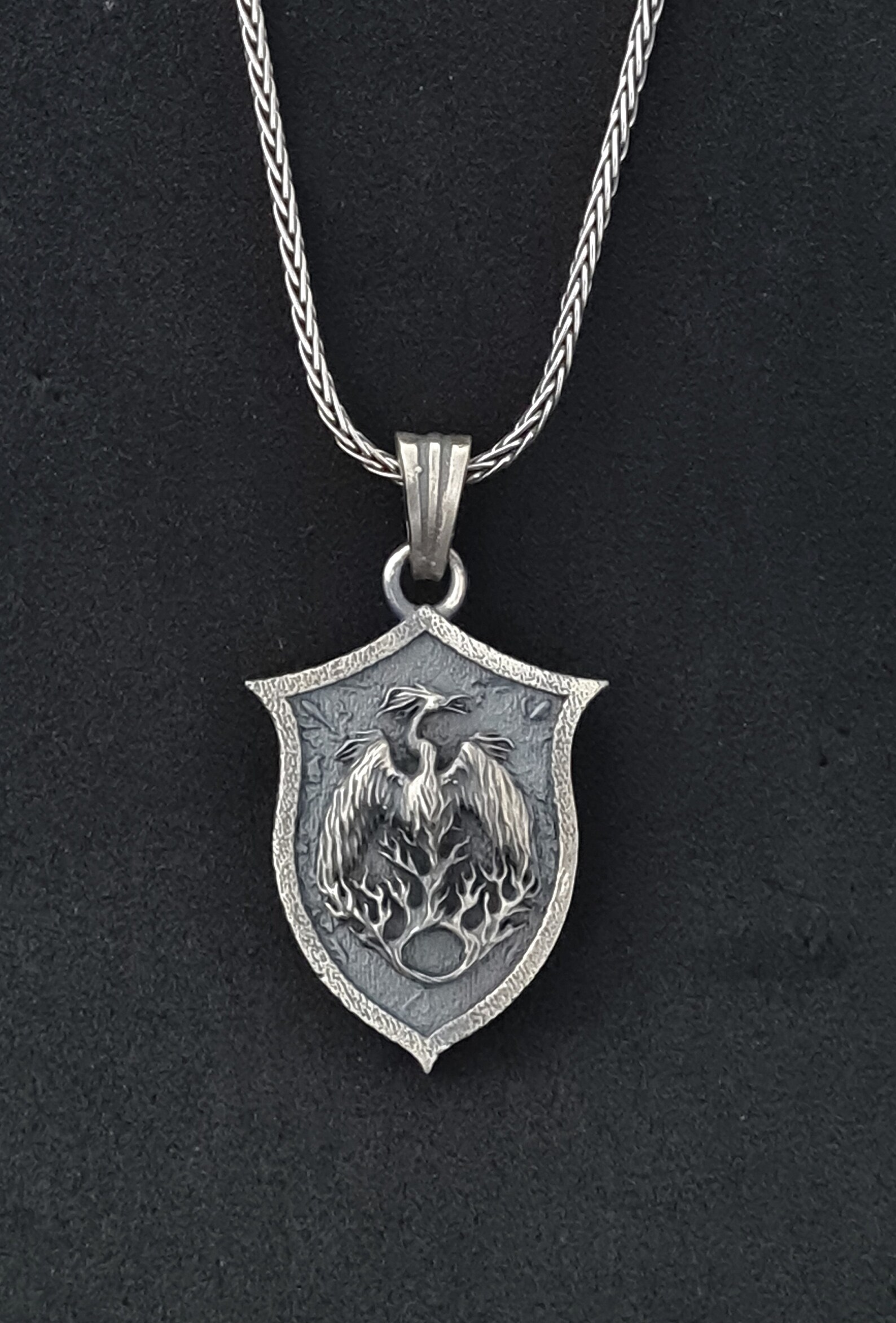 Phoenix Tree of Life Pendant: Oxidized Sterling Silver Charm Necklace ...