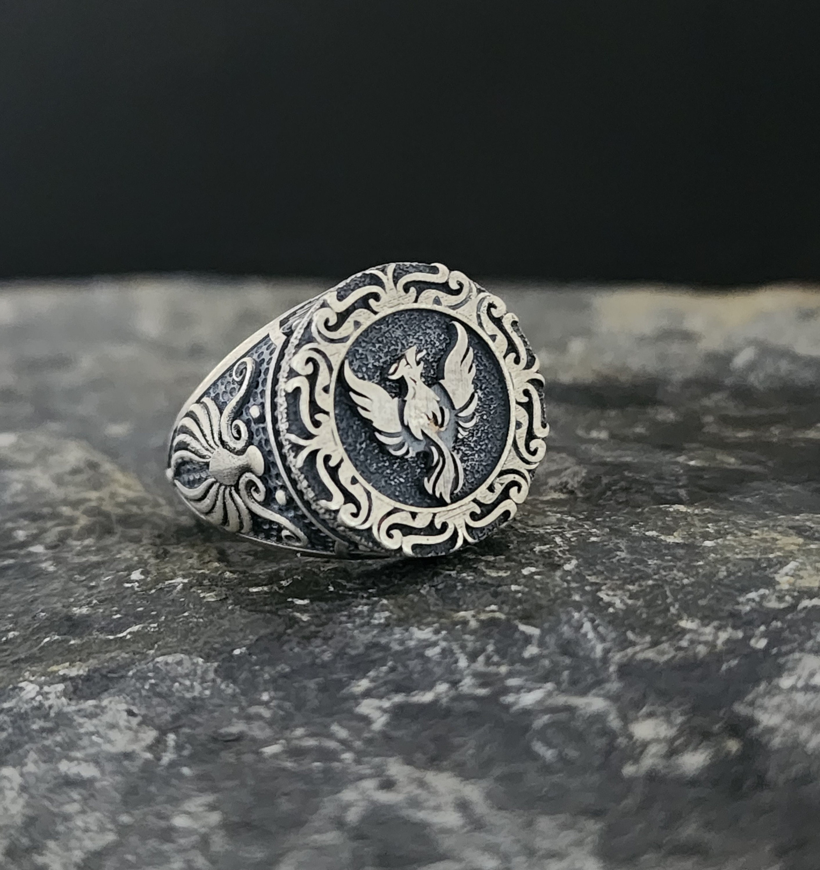 Oxidized Sterling Silver Phoenix Ring: Mythical Bird Talisman - Etsy