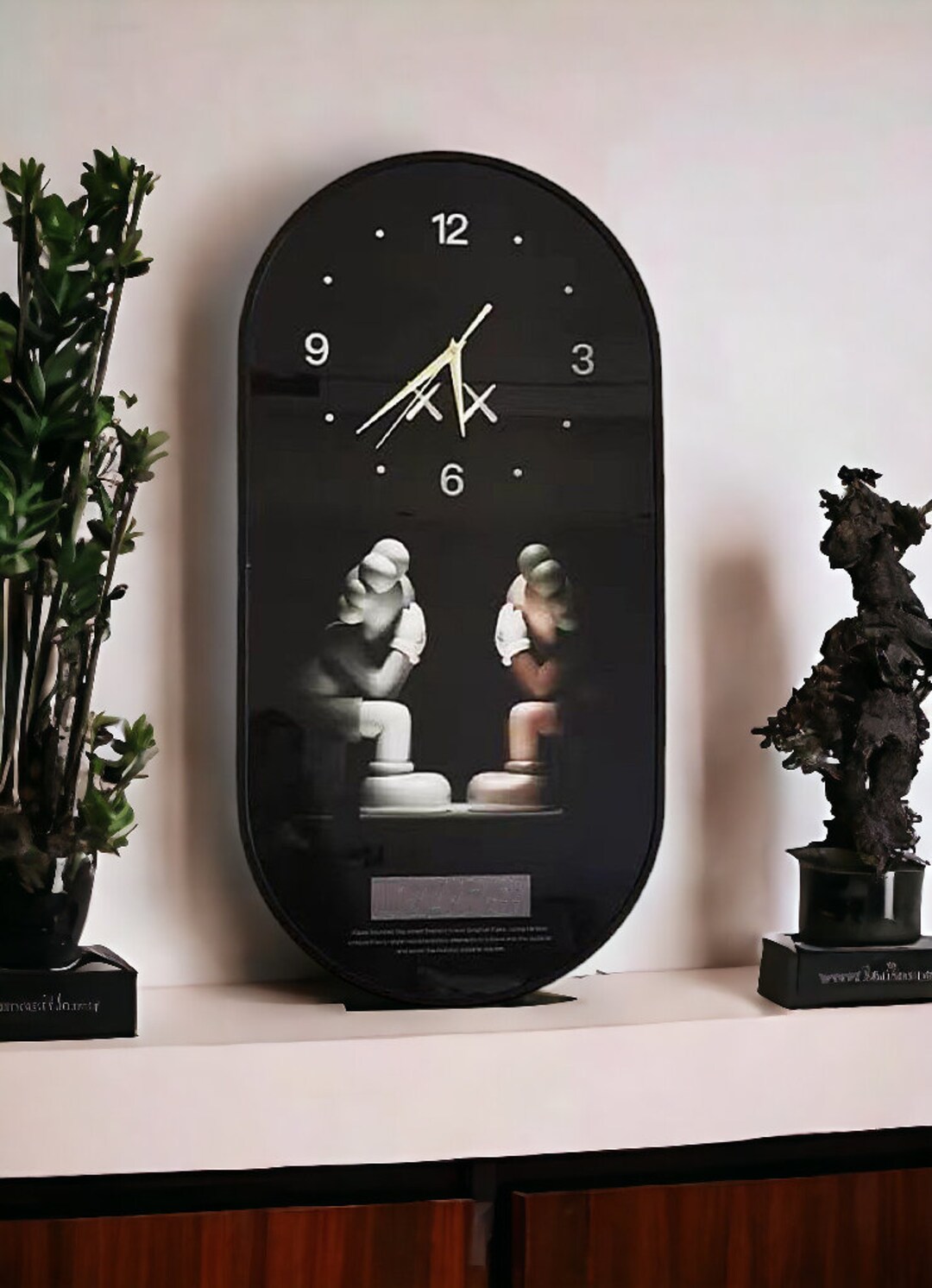 KAWS Couple Modern Vinyl Wall Clock in Black Oval Frame, Iconic Hugging ...