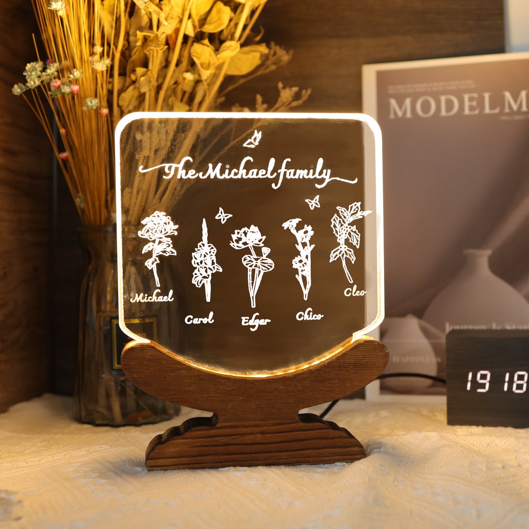 Personalized Birth Flower Night Light Birth Flower Night - Etsy