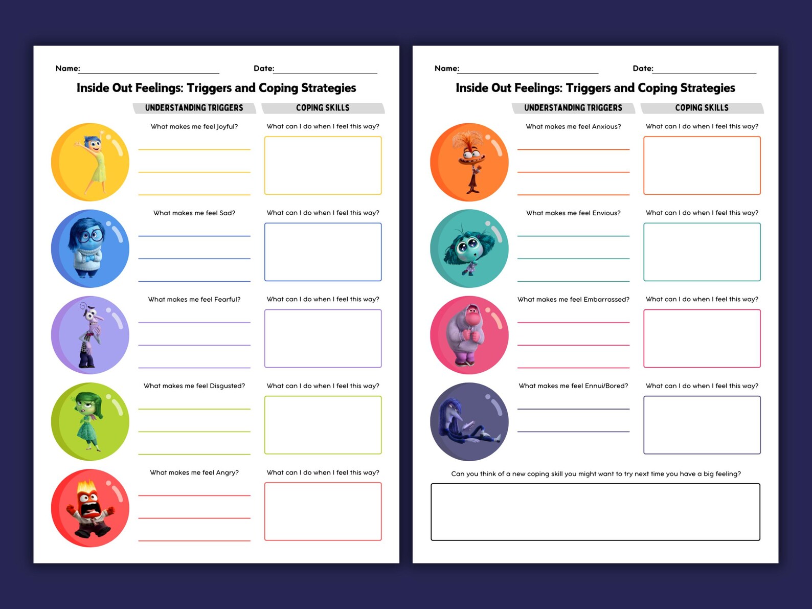 Inside Out 2 Feelings: Triggers and Coping Strategies Worksheet - Etsy
