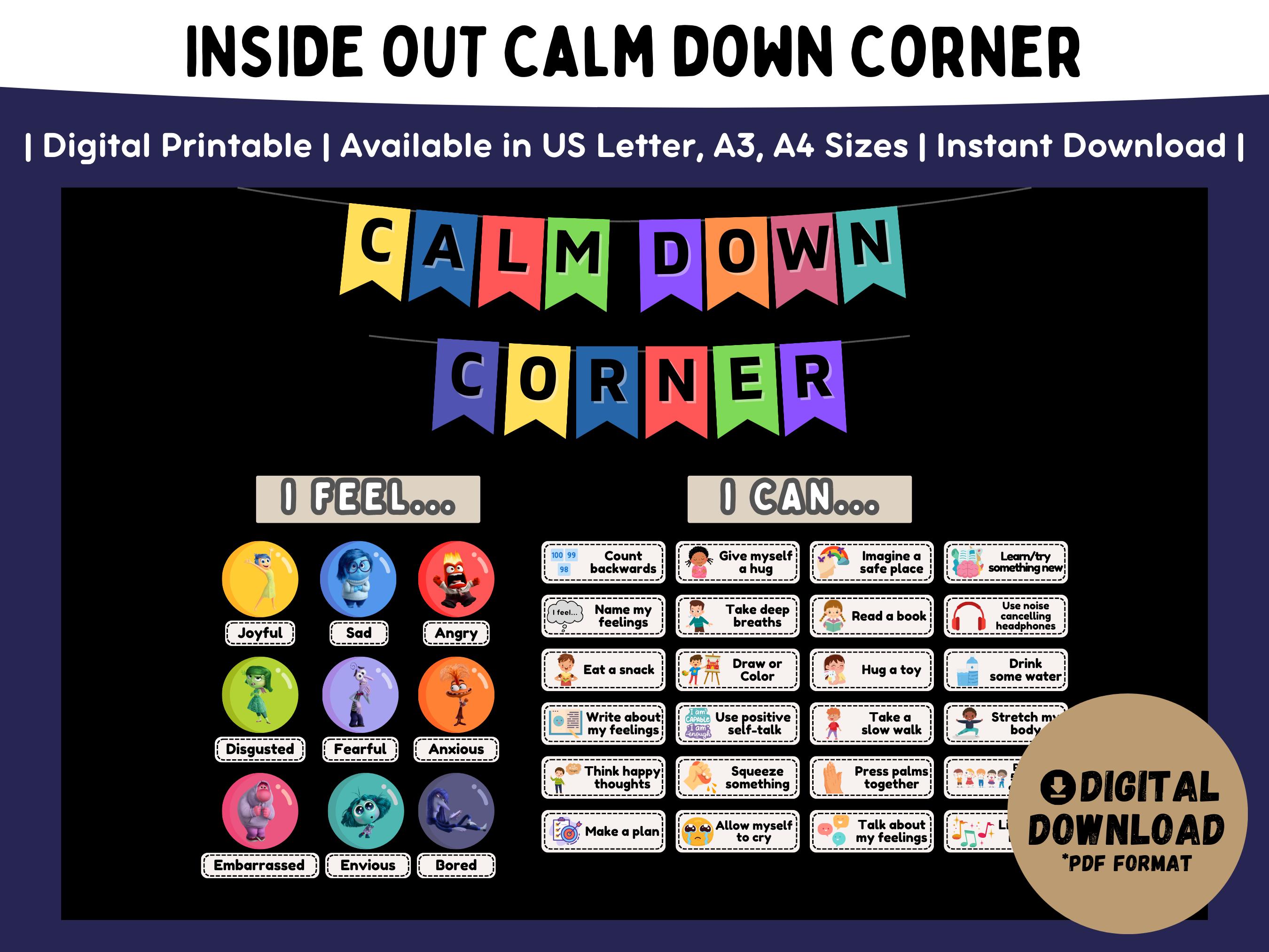 Inside Out Calm Down Corner Bulletin Board | Emotion Chart, Coping ...