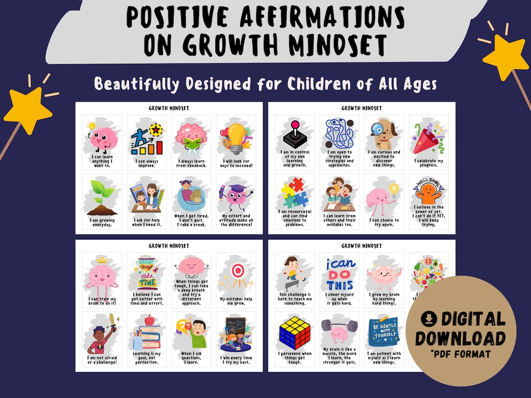 32 Growth Mindset Positive Affirmation Cards for Children Kids ...